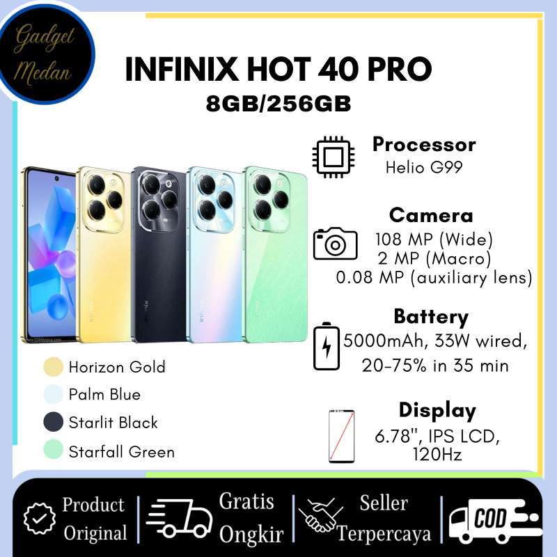 Jual Infinix Hot 40 Pro 8 256 GB Garansi Resmi Infinix GadgetMedan Starlit Black Di Seller