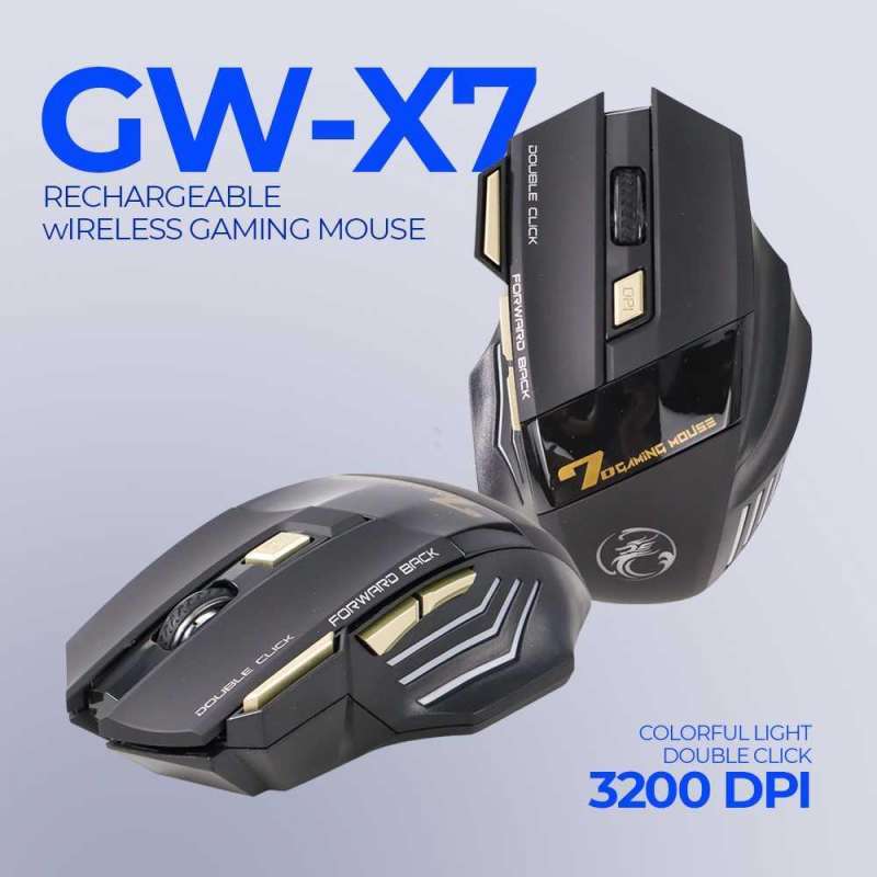 Jual Wireless Gaming Mouse Ergonomic Rgb Rechargeable 3200 Dpi Gw-x7 ...