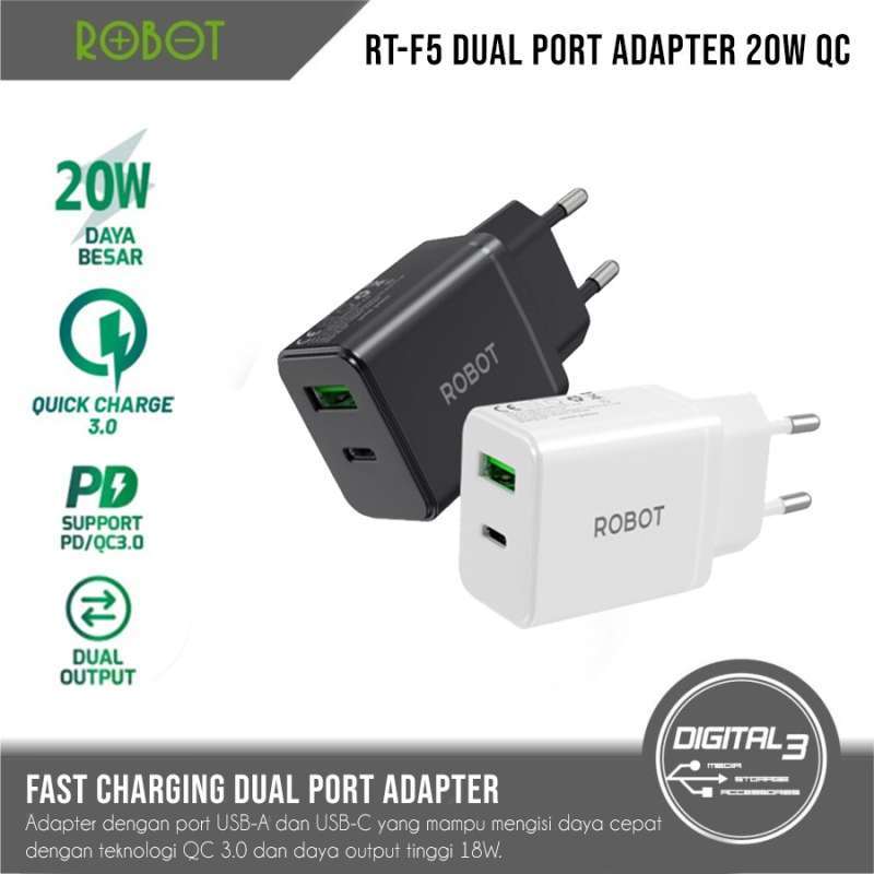 Jual Robot Rt-f5 Dual Port Usb C + A Fast Charger Adapter 20w Pd Qc ...