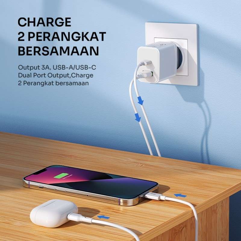 Jual Robot Rt-f5 Dual Port Usb C + A Fast Charger Adapter 20w Pd Qc ...