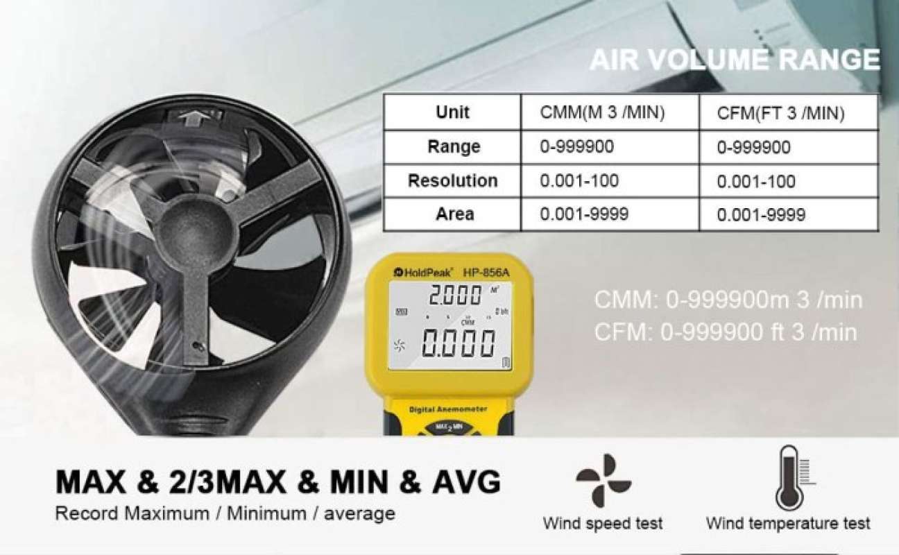 Promo Anemometer Data Logger Holdpeak Hp-856a Air Flow Meter Wind Usb ...