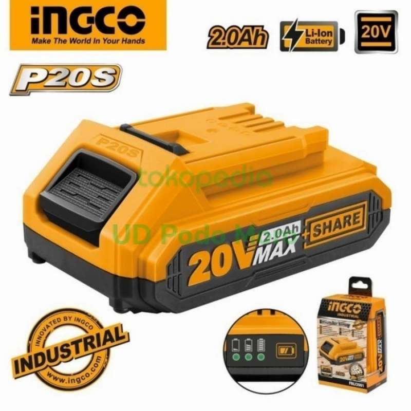 Jual Ingco Baterai 2ah Li-ion Fbli2001 Cordless P20s Battery 20v 2 Ah ...