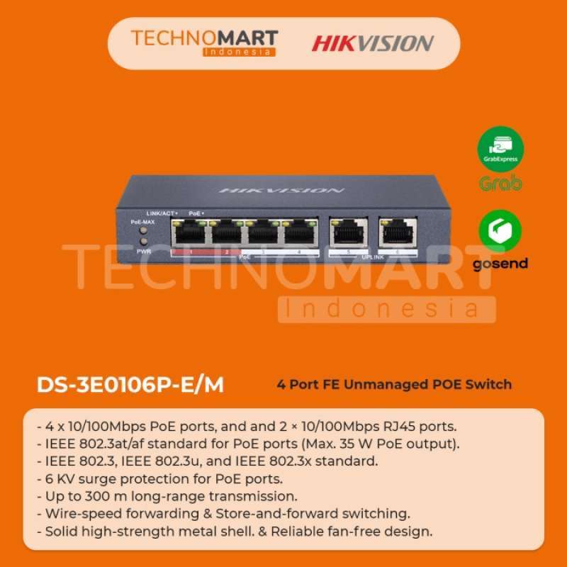 Promo Ds-3e0106p-e/m - Hikvision 4 Port Fast Ethernet Unmanaged Poe Switch Diskon 23% Di Seller ...