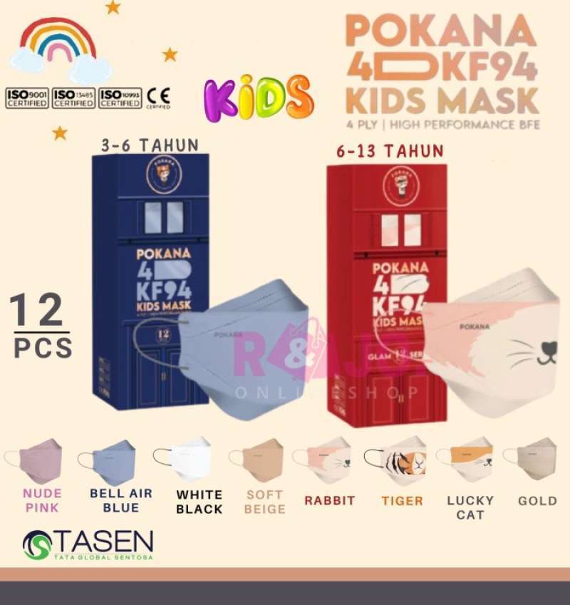 Jual Masker Pokana Kf94 4d Kids 4ply Masker Medis Earloop Anak Isi 12 ...
