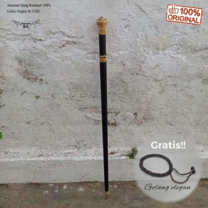 Jual Tongkat Komando Kayu Kelor Hitam Kombinasi Ornamen Kuningan Ori Di ...