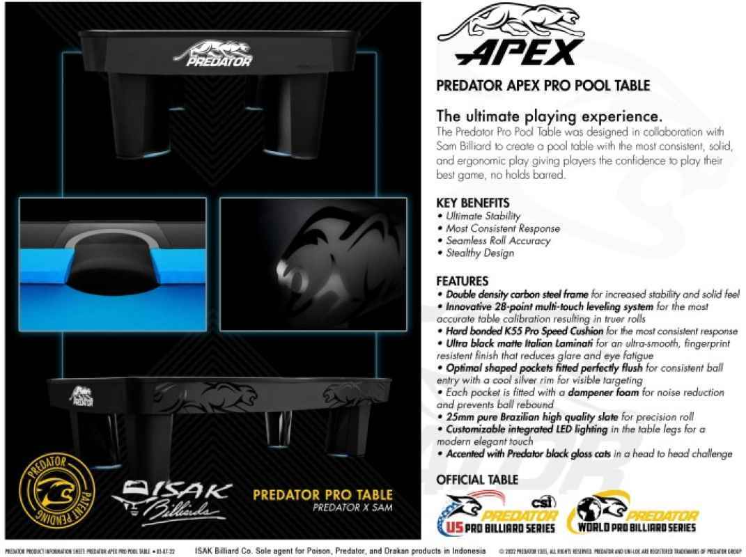 Jual Predator Apex Pro 9-foot 3-pc Slate Pool Table - Meja Billiard ...