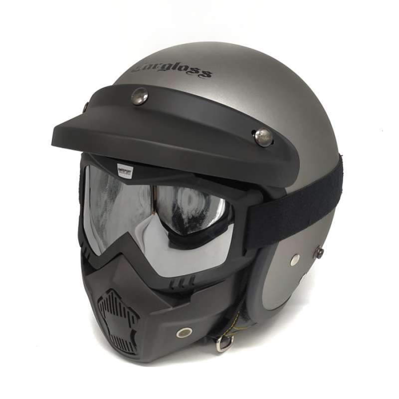 Jual Helm Cargloss Retro Original + Goggle Mask ( Mr Helm ) - M Black ...