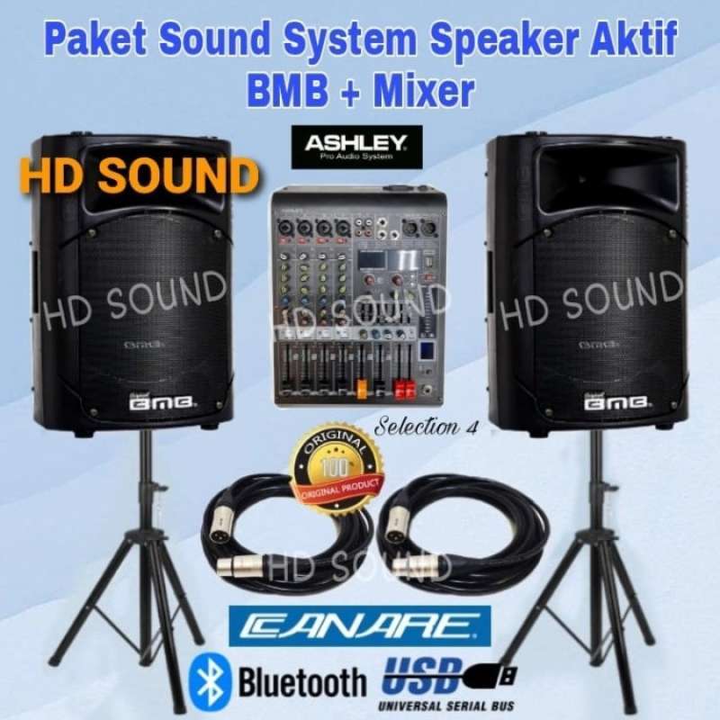 Promo Paket Sound System Speaker Aktif Bmb Mn115a + Mixer Ashley ...