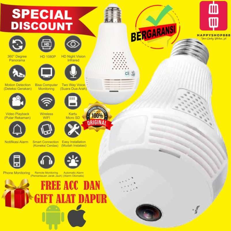 Promo Smart Camera Cctv Bola Lampu Wifi Ip Kamera Cam Hd1080p Wireless ...