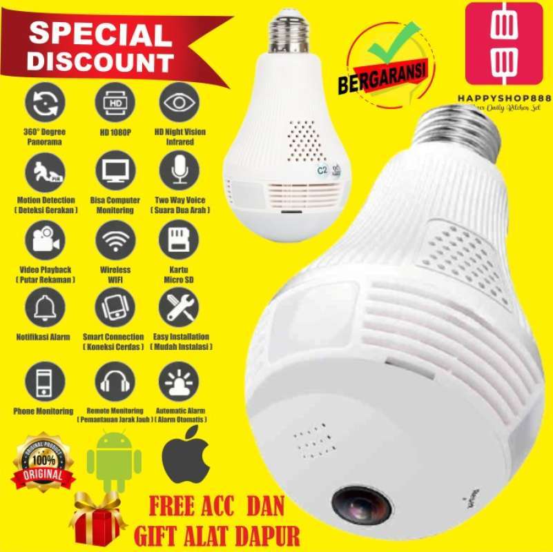 Promo Smart Camera Cctv Bola Lampu Wifi Ip Kamera Cam Hd1080p Wireless ...
