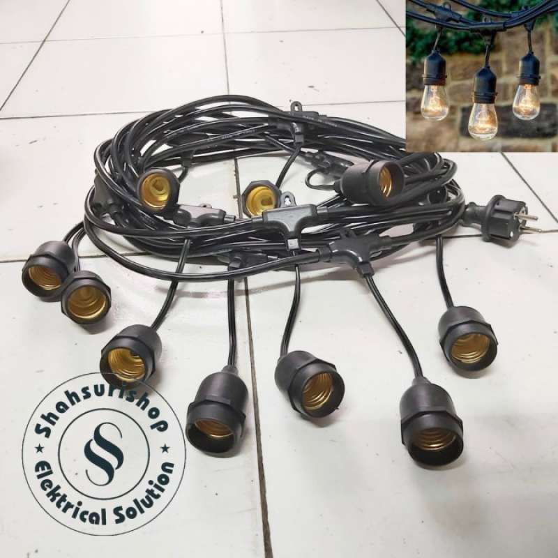 Jual Fitting Lampu Cafe Gantung E27 Outdoor + Kabel 10 Meter Isi 10 ...