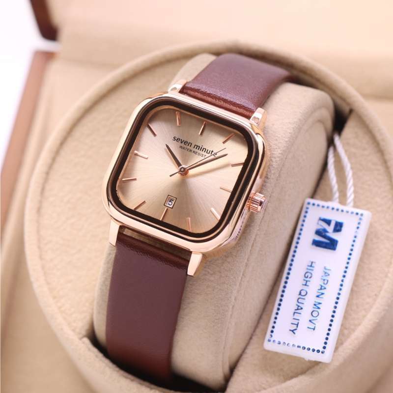 Jual Seven Minute Jam Tangan Wanita Original Kulit Segi Kekinian Quartz ...