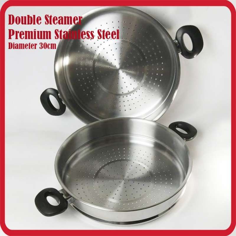 Jual Double Steamer Stainless Steel Kukusan Untuk Wok Pan 30cm Di ...