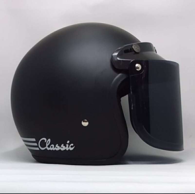 Promo Helm Bogo Retro Classic Dewasa Pria Wanita Sni + Kaca - Hitam ...