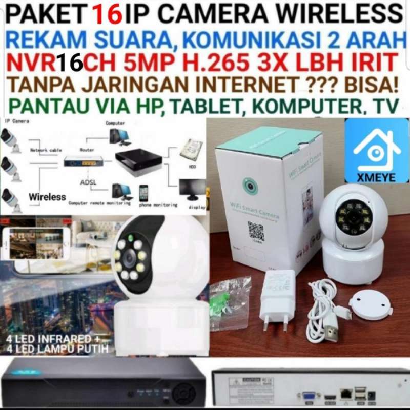 Promo Paket Cctv 16 Ip Camera Indoor Wireless + Dvr Nvr 5mp 4k H265 Diskon 23% Di Seller ...