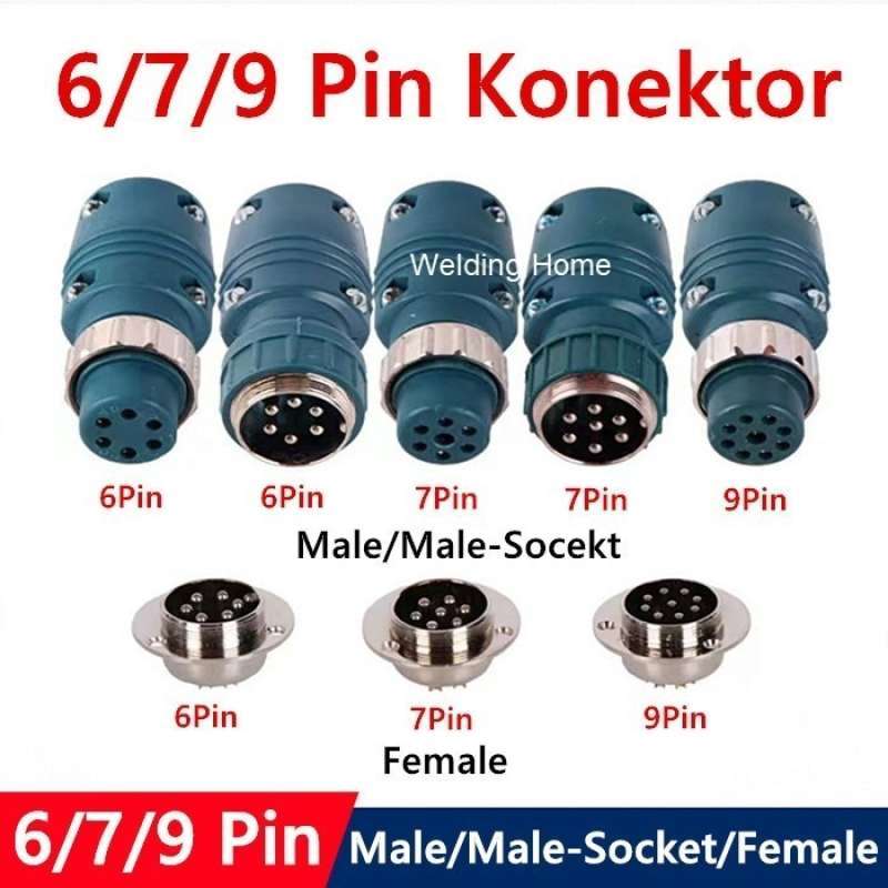 Promo 6pin 7pin 9pin Male Socket Female Plug Mig Wire Feeder Konektor ...