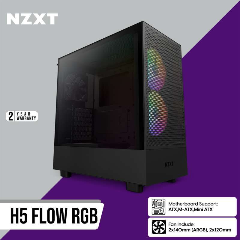 Jual Nzxt H5 Flow Rgb Compact Mid-tower Atx Pc Case With Rgb Fans - Black Di Seller Gamer's ...