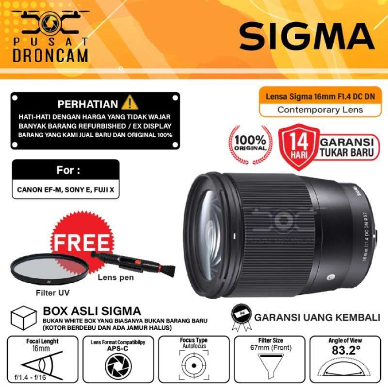 Jual Sigma 16mm F1.4 Dc Dn Contemporary Lens For Sony E Mount Canon Ef-m Di Seller Circlet ...