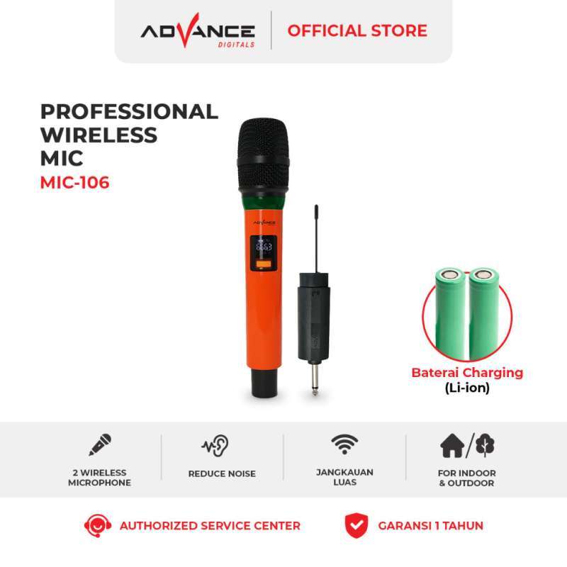 Promo Advance Mic106 Microphone Profesional Mic Wireless Bisa Di Charger + Free Baterai Mic-106 ...