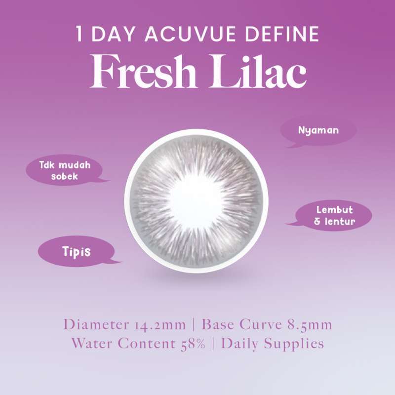 Promo Acuvue Define Fresh Lilac Softlens Warna 5 Pasang Softlens Harian ...