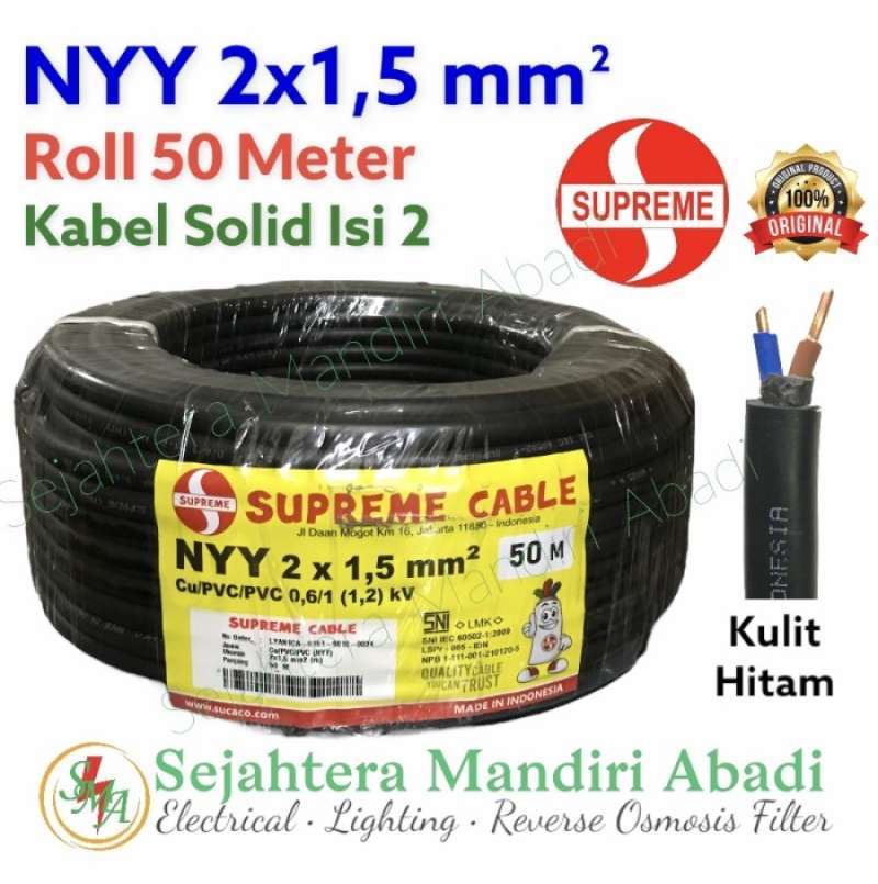 Promo Kabel Listrik Nyy 2X1,5Mm Supreme Rol 50 Meter Solid Isi 2 Kulit Hitam Diskon 17% di ...