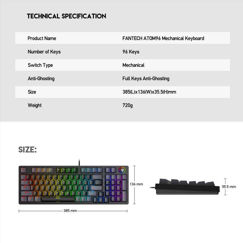 Jual Fantech Atom96 Mk890 Rgb Keyboard Gaming Mechanical Full Size - Blue Switch Hitam Di Seller ...