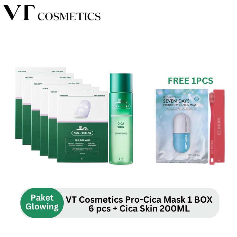 Promo [ Paket Glowing ] Vt Cosmetics X Cica Sheet Mask 1box 6pcs + Cica ...