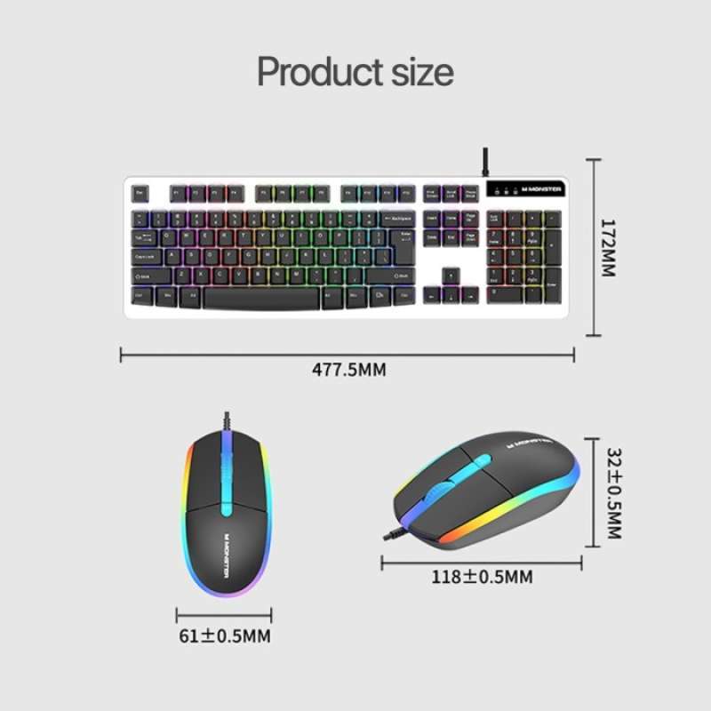 Jual Monster Km1 Pro Wired Rgb Light Keyboard Mouse Set Laptop Komputer ...
