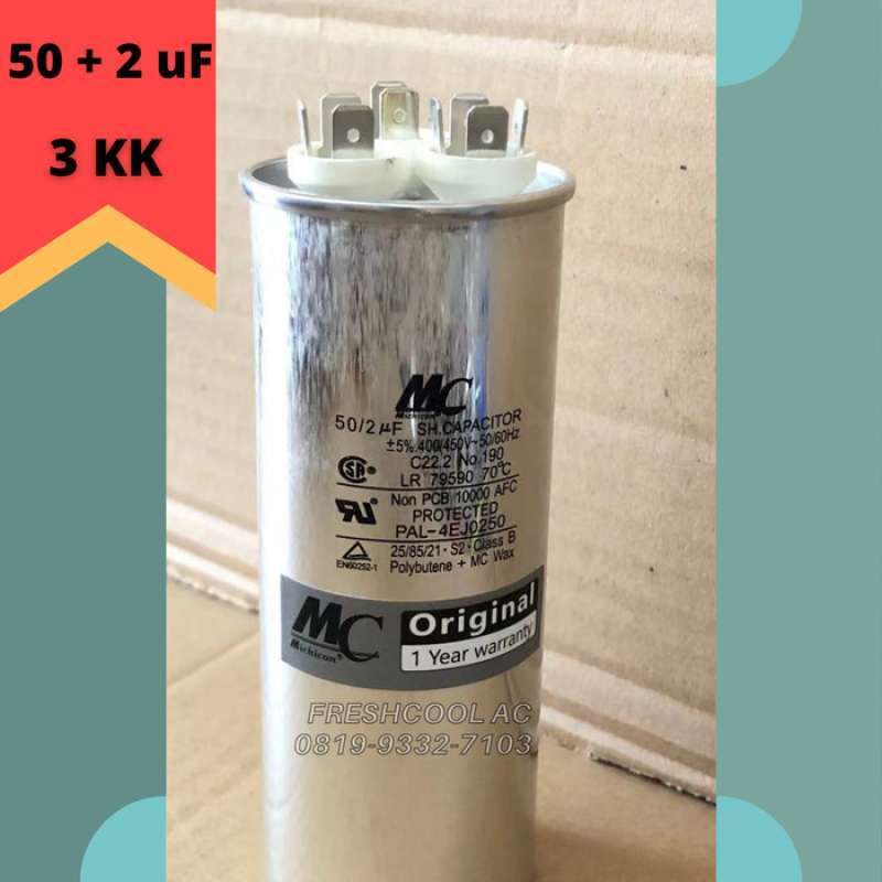 Promo Kapasitor Ac / Capacitor Ac Lg 3 Kaki Merk Mc 50/2 Uf (50/2 Mikro ...