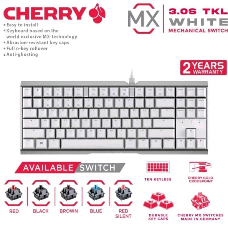 Jual CHERRY MX3.0S TKL NBL White Mechanical Gaming Keyboard MX 3.0S TKL NBL - Red Silent di ...