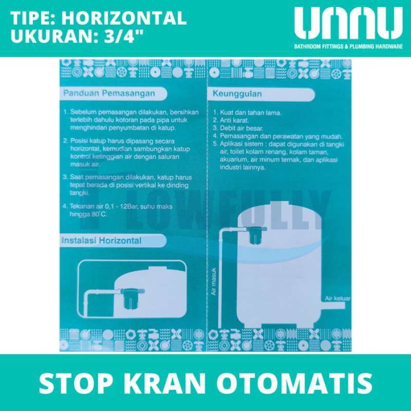 Jual Stop Kran Otomatis Horizontal 1/2 Inch Unnu Keran Air Pelampung ...