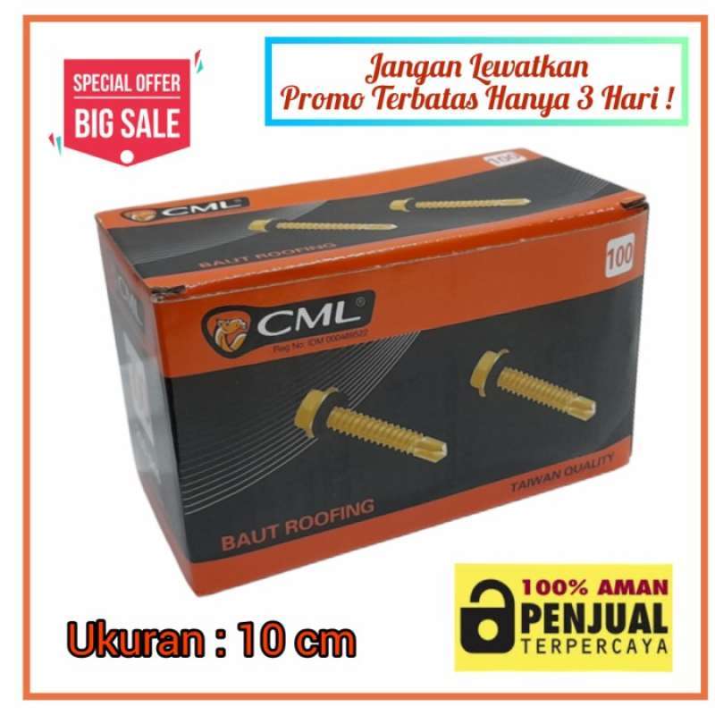 Promo Baut Roofing 100 Sekrup Roofing Baja Ringan 12x100 Panjang 10cm Diskon 33% di Seller KSM ...