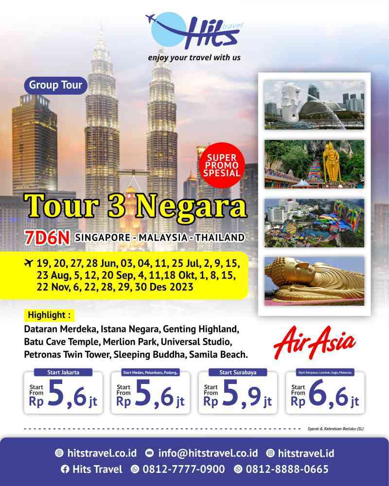 Jual Hits Travel - Paket Tour - 7d6n Tour 3 Negara Asia Singapore - Malaysia - Thailand Di ...