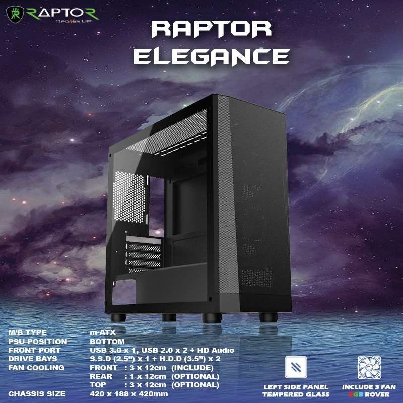 Promo Casing Gaming Raptor Elegance - Include 3 Fan Rgb Rover - White ...