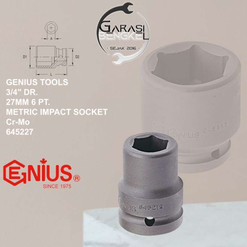 Promo Impact Socket Genius Tools 3/4 Inch 27mm Impact Shock Diskon 18% ...