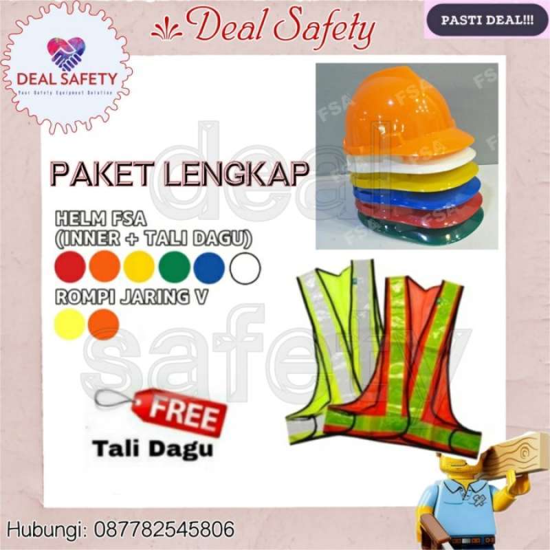 Promo Paket Helm Proyek Fsa (Warna Cerah) + Rompi Safety Proyek Model V ...