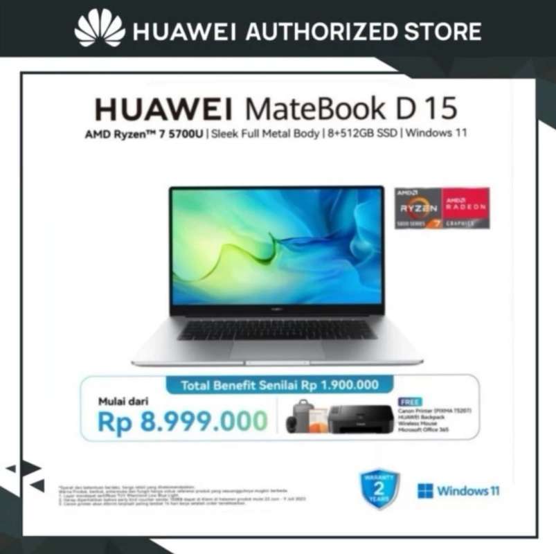 Jual HUAWEI MateBook D15 AMD Ryzen™ 7 5700U [ 8+512GB ] SSD | Win11 di Seller Huawei Authorized ...