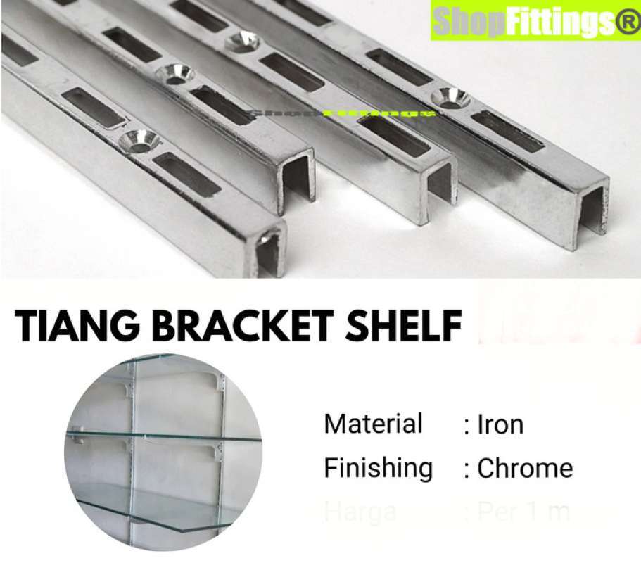 Jual Tiang Braket Rel Besi Ambalan Rak Kaca Kayu Display Rail Slot ...