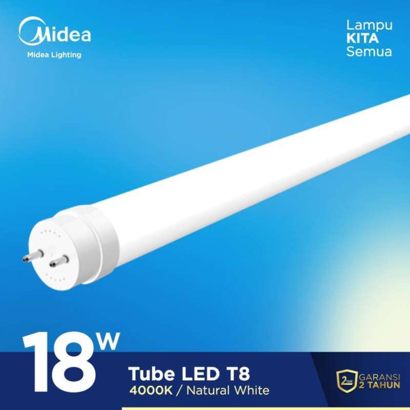 Promo Lampu Tl Led T8 18 Watt Glass 4000k Natural White - Midea Diskon ...