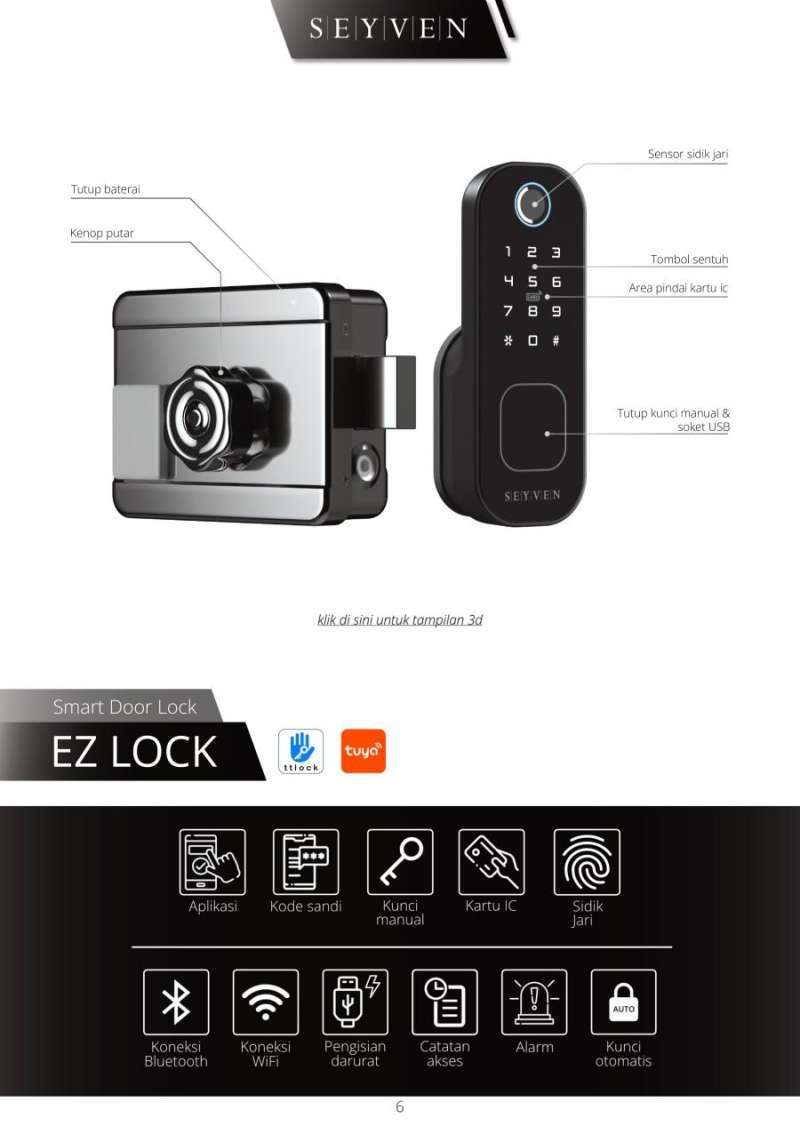 Jual Seyven Deadbolt Smart Door Lock Pintu Kayu Besi - Di Seller ...