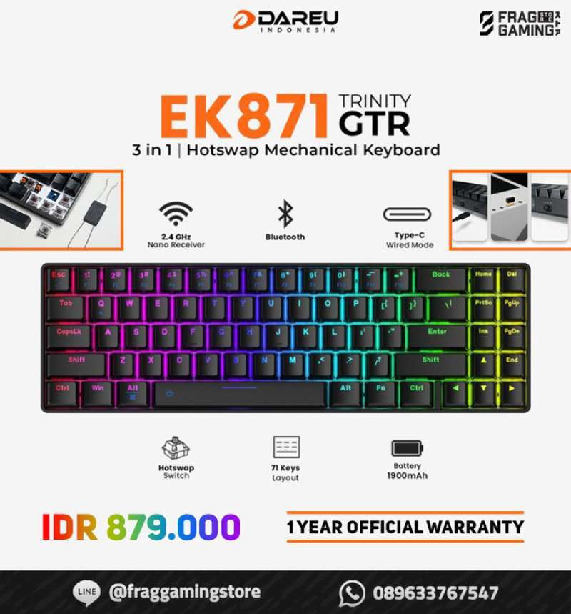 Jual Dareu EK871 Trinity GTR Hotswap Wireless Mechanical Gaming ...