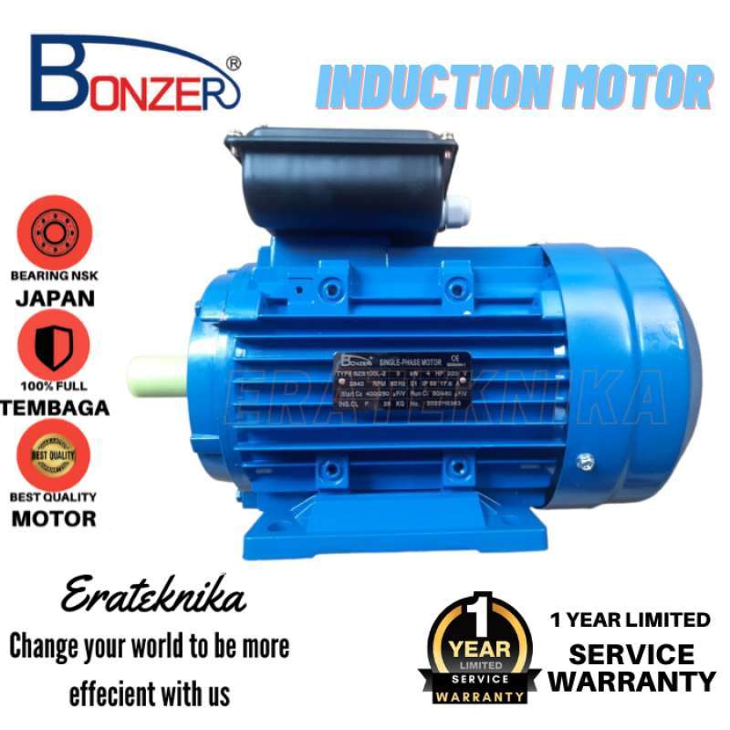Promo Bonzer Induction Motor Bzs 100l 4hp 3kw 2870rpm 1 Phase 2 Pole ...