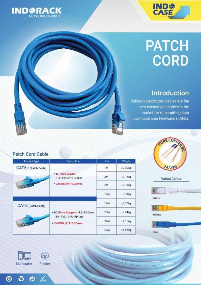 Jual Indorack 10m Kabel Lan Cat6 Cat.6 Utp Ethernet Patch Cord Cable ...