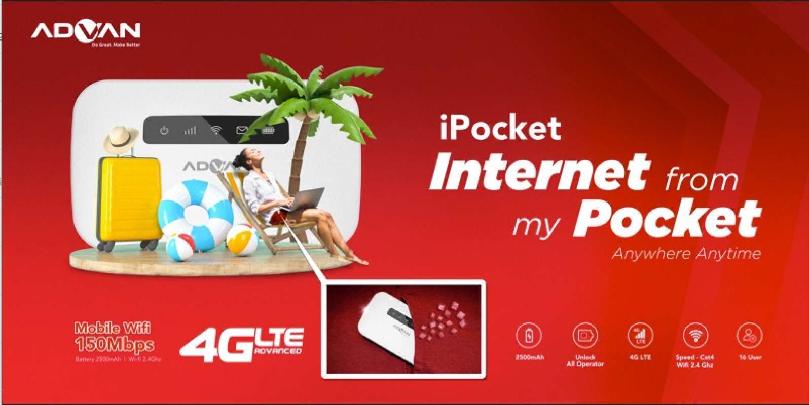 Jual Advan Mifi Ipocket Mf01 Up To 150 Mbps 4g Lte Garansi Resmi Advan ...