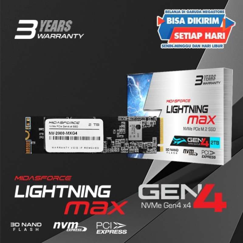 Promo NVME 2TB GEN 4 MIDASFORCE LIGHTNING MAX SSD NVMe PCIe Gen4 2TB ...