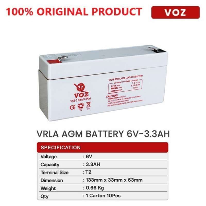 Promo Voz Vrla 6v 3.3 Ah T2 Aki Kering Battery Berkualitas Original ...