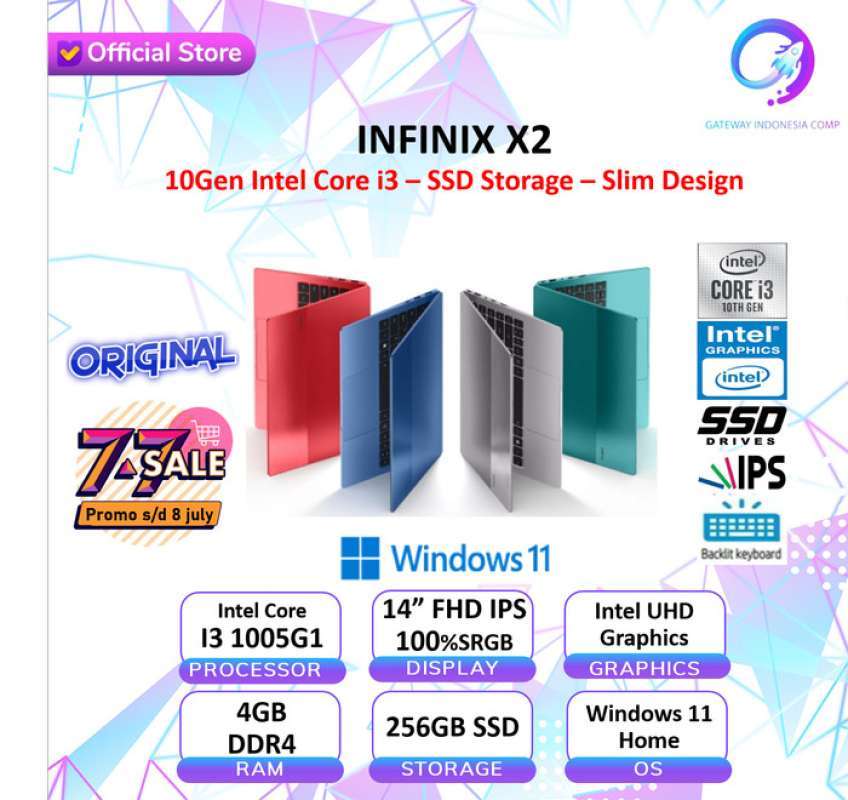 Promo INFINIX INBOOX X2 - CORE I3 1005G1 8GB 256SSD Win11 14FHD IPS ...