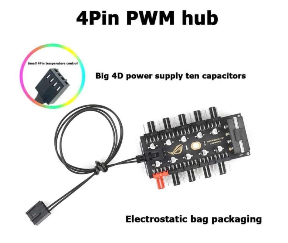 Jual Kabel Fan Hub Splitter Extension 4 Pin Pwm 1 To10port Controller ...