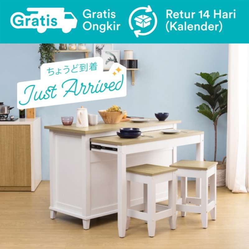 Jual Dekoruma Kanou Meja Makan Kayu Lipat Dengan 2 Stool | Kitchen ...