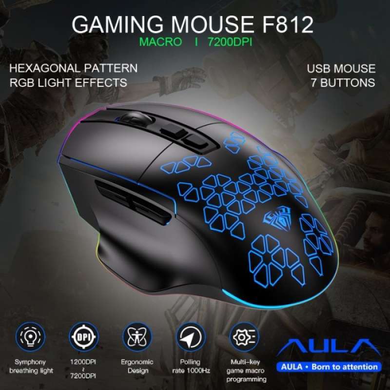 Promo Mouse Gaming Hexagonal Style AULA F-812 Macro - RGB Effect ...